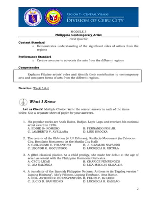 1st Quarter MODULE 3 on CONTEMPORARY PHILIPPINE ARTS from the REGIONS ...