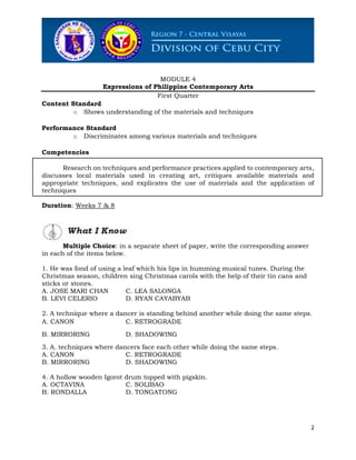 1st Quarter MODULE 4 on CONTEMPORARY PHILIPPINE ARTS from the REGIONS ...
