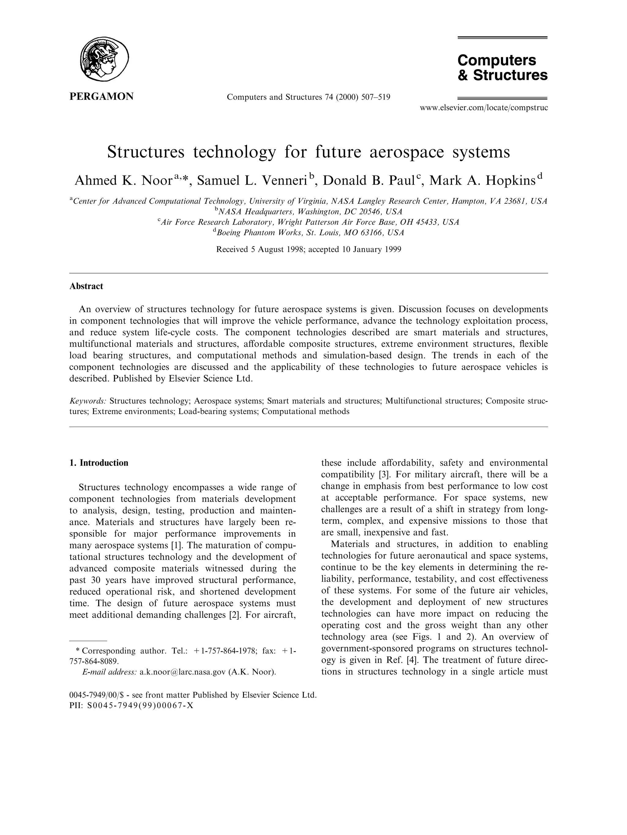 structures technology for future aerospace systems | PDF
