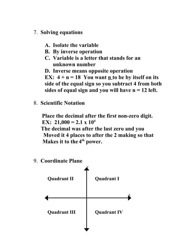1st Semester 7th Grade Math Notes To Memorize | DOC | Physics | Science