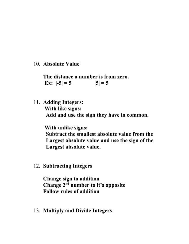 1st Semester 7th Grade Math Notes To Memorize | DOC | Physics | Science