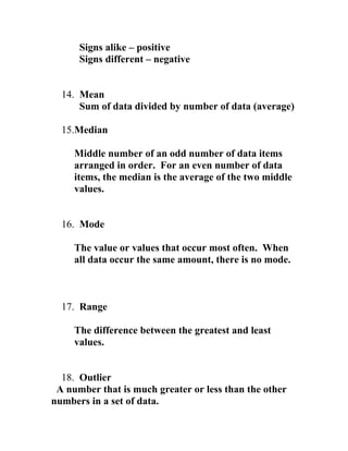 1st Semester 7th Grade Math Notes To Memorize | DOC