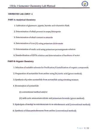 1st semester chemistry lab manual (nep) | PDF