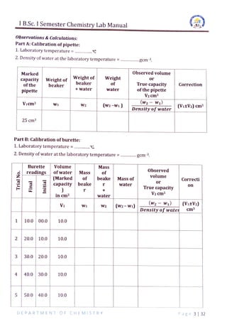 1st semester chemistry lab manual (nep) | PDF
