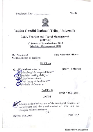 IITTM 1st sem previous question paper's | PDF