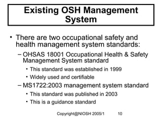 Occupational safety and health (OSH) in the Organisation | PPT