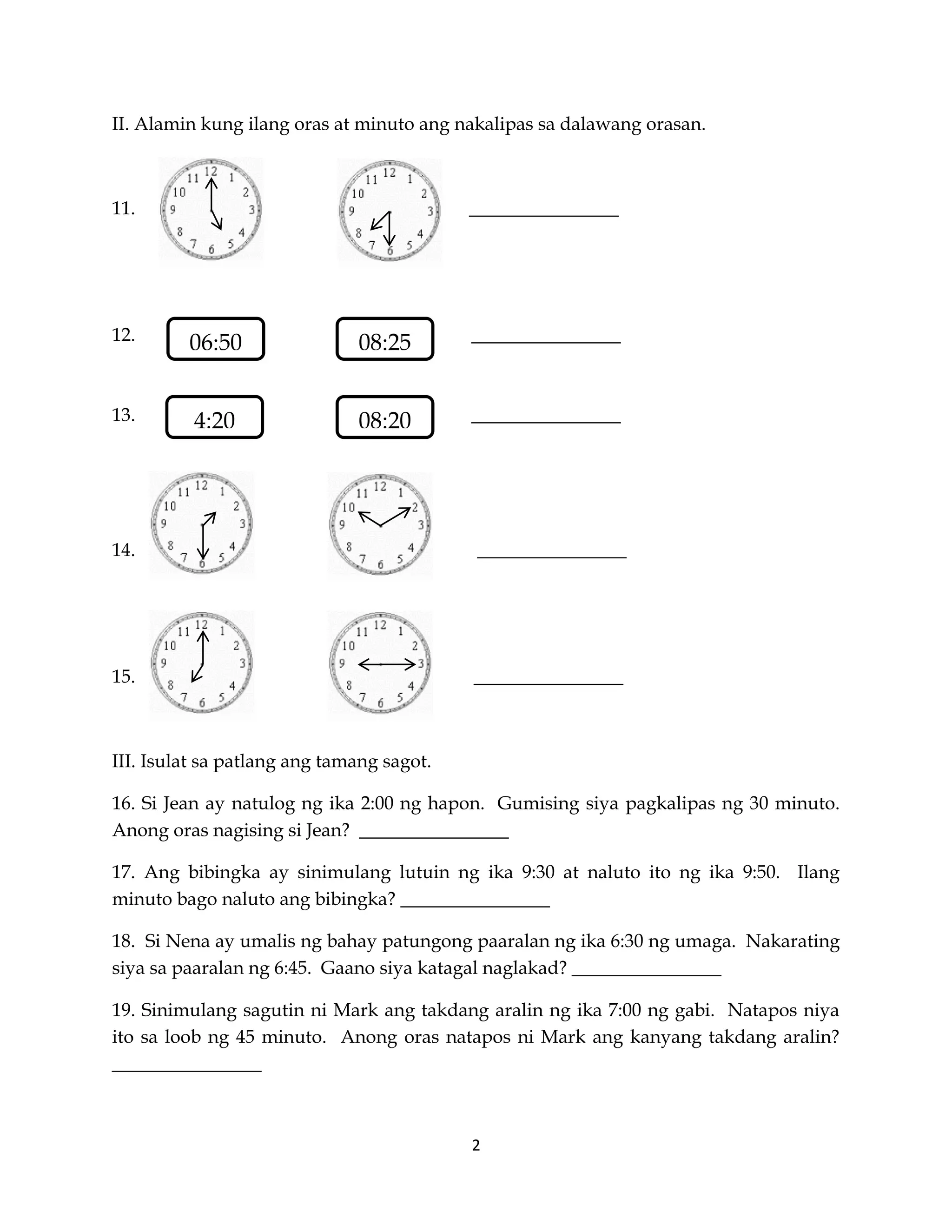 K to 12 Mathematics Grade 2 (4th Quarter 1st Summative Test) | PDF