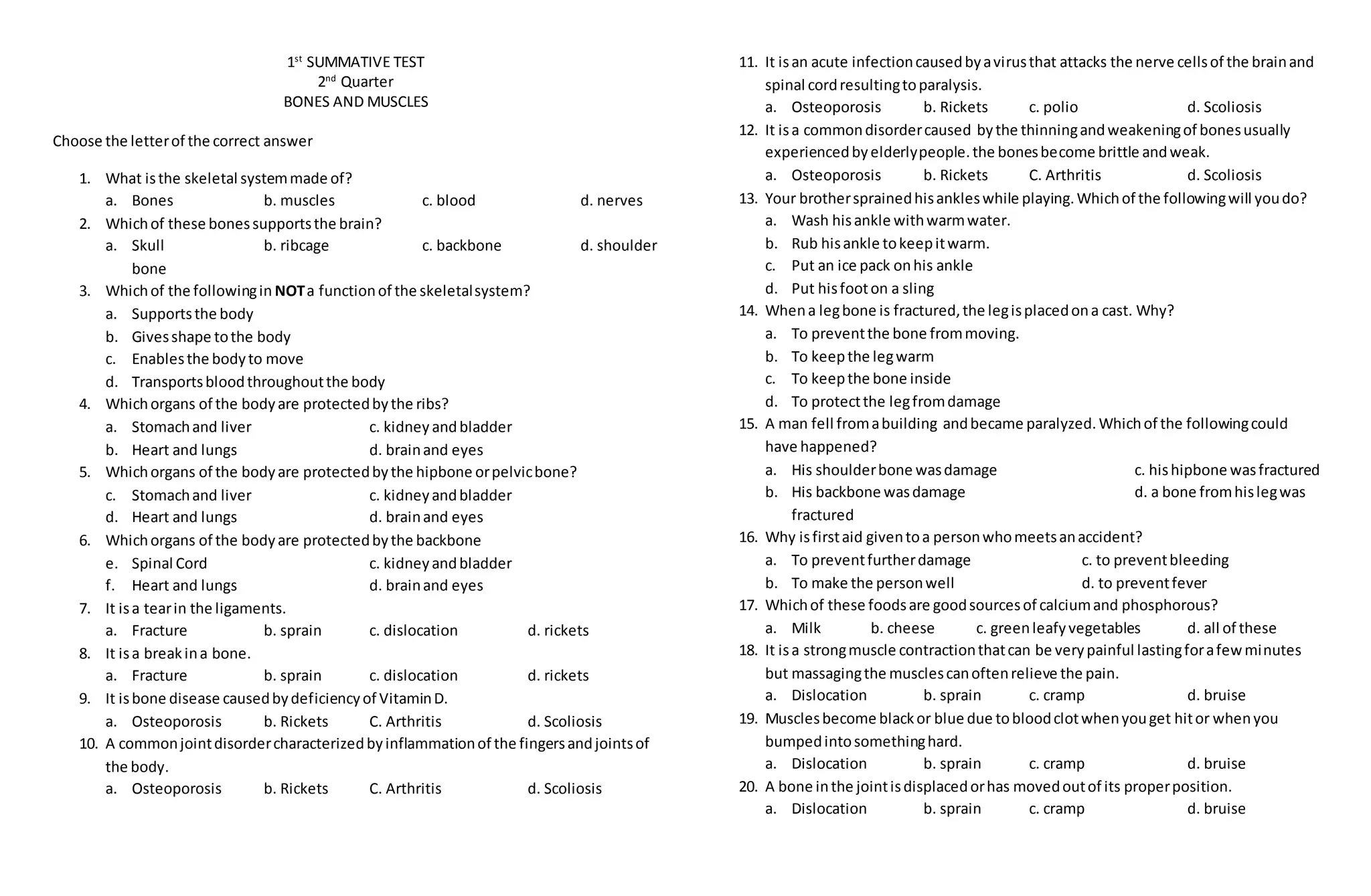 1st summative test science | DOCX