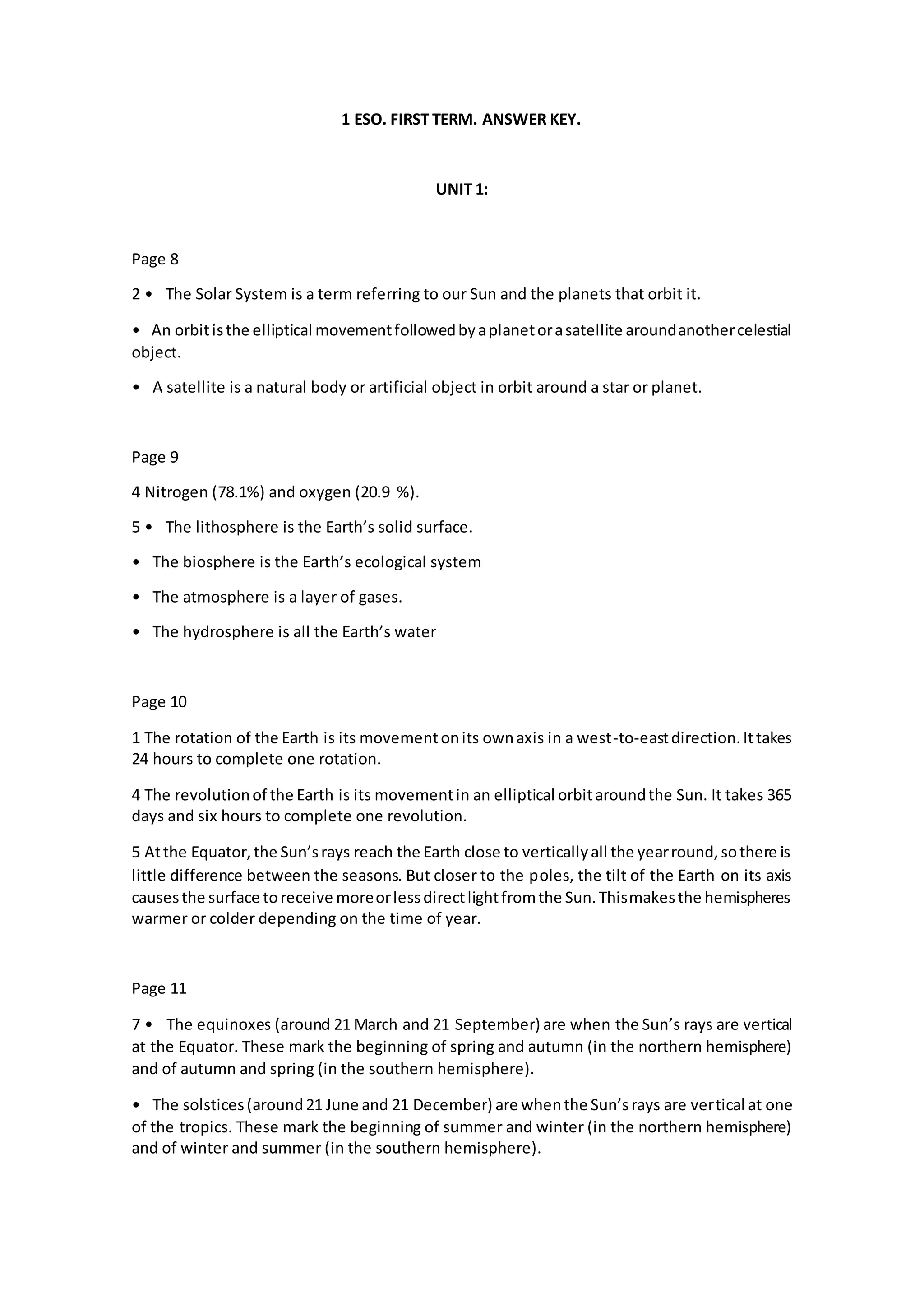 1st term answer key | PDF