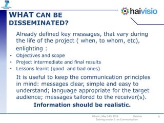 1st Training Course: Planning dissemination and communication | PPTX