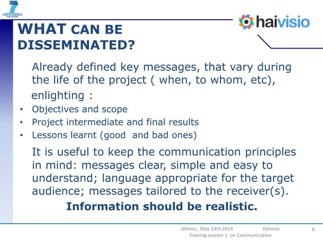 1st Training Course: Planning dissemination and communication | PPTX