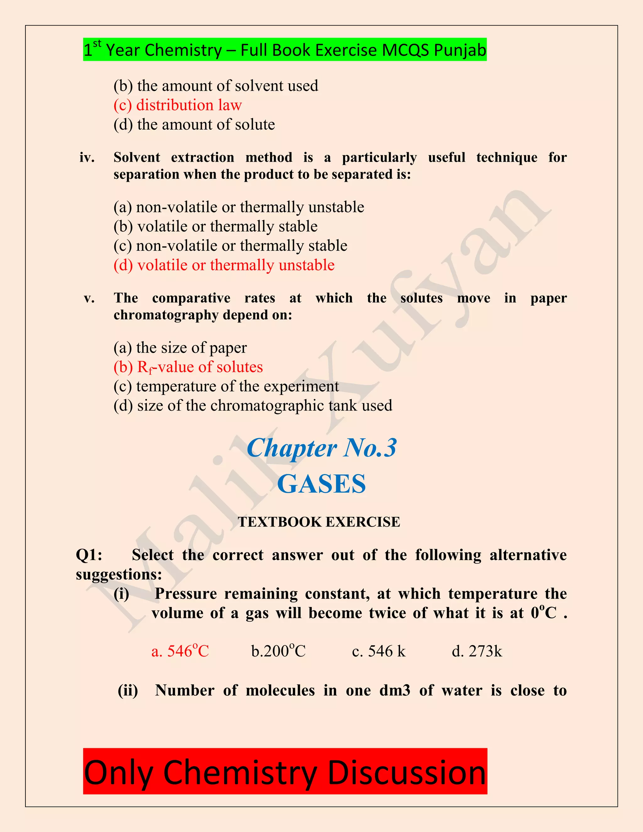 First Year Chemistry_Full Book Exercise Mcqs Solved | PDF