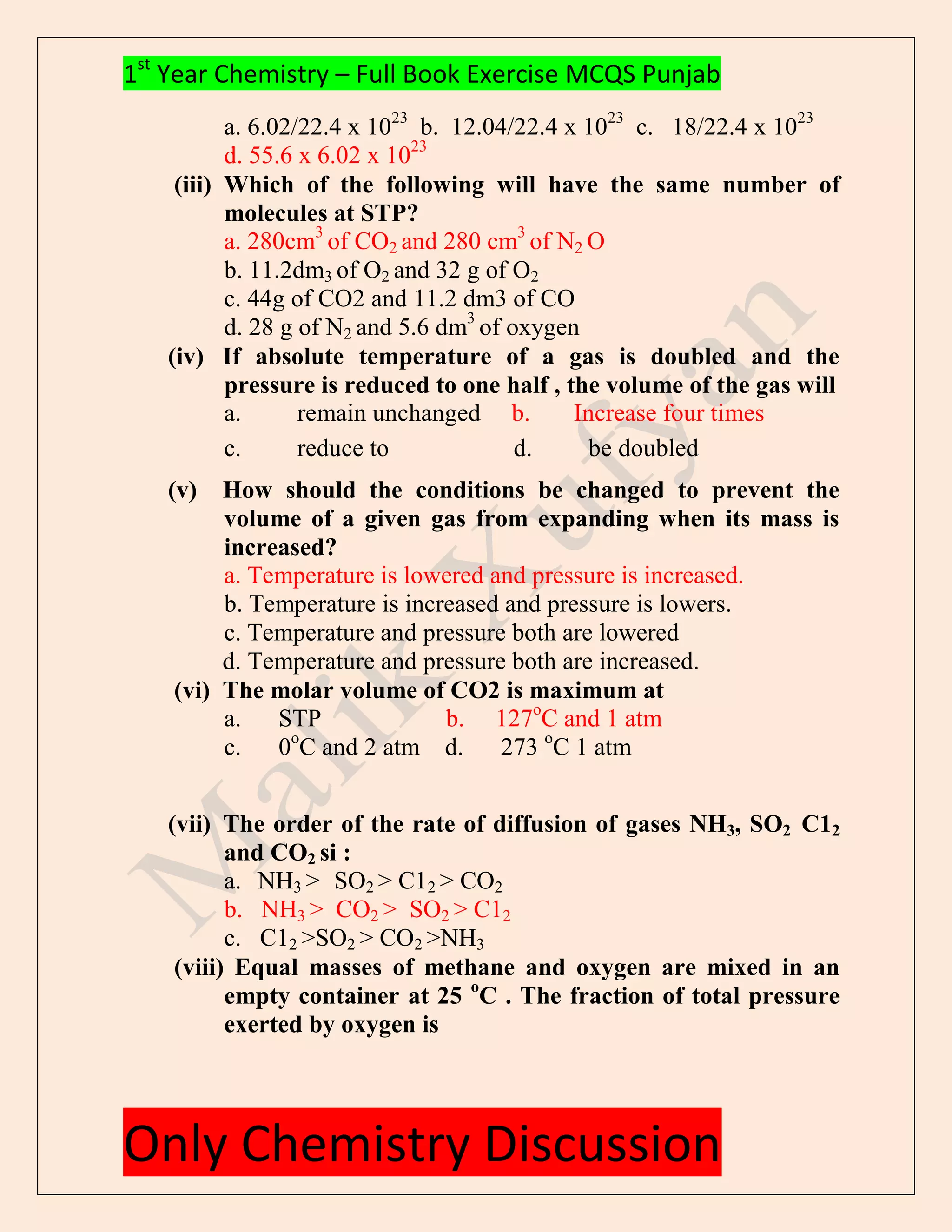 First Year Chemistry_Full Book Exercise Mcqs Solved | PDF