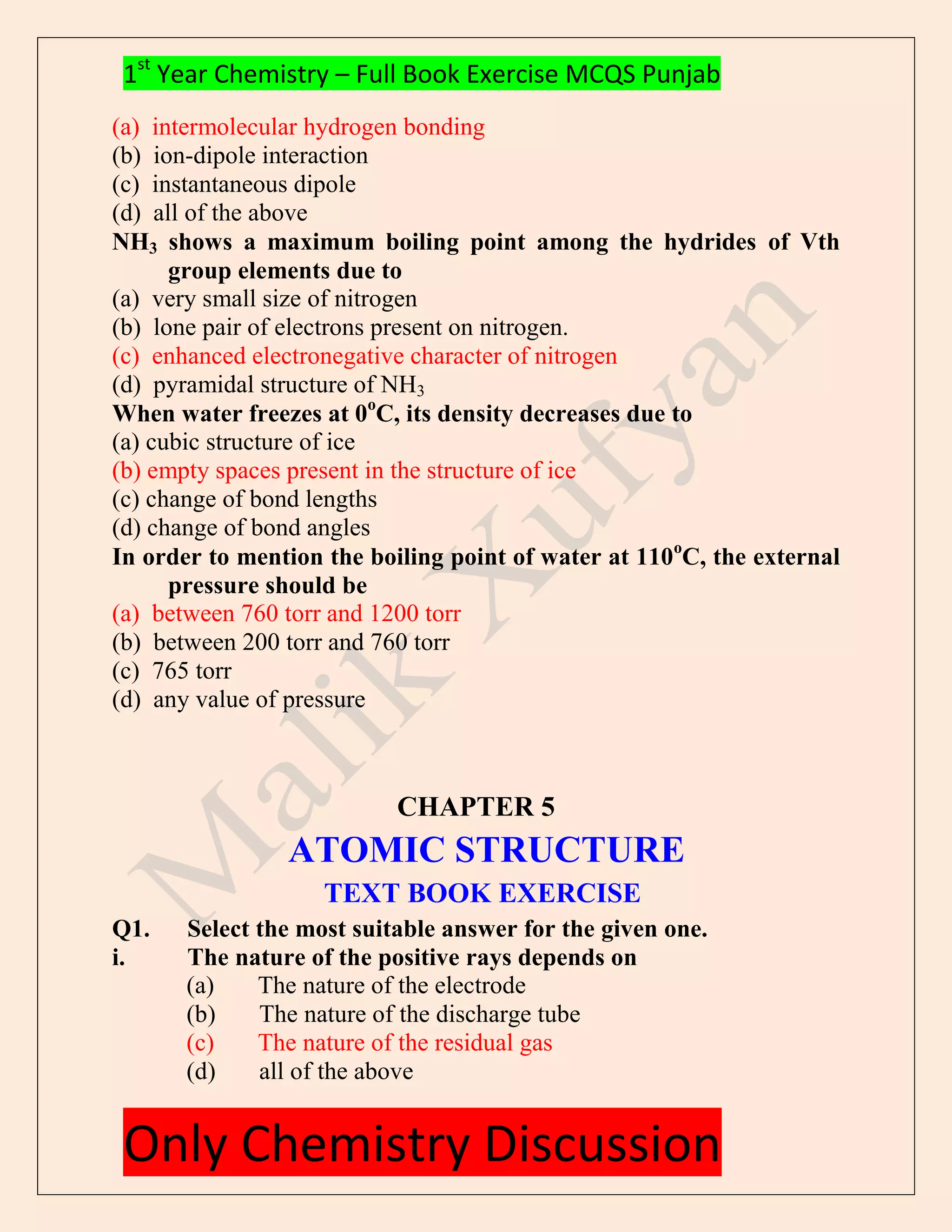 First Year Chemistry_Full Book Exercise Mcqs Solved | PDF