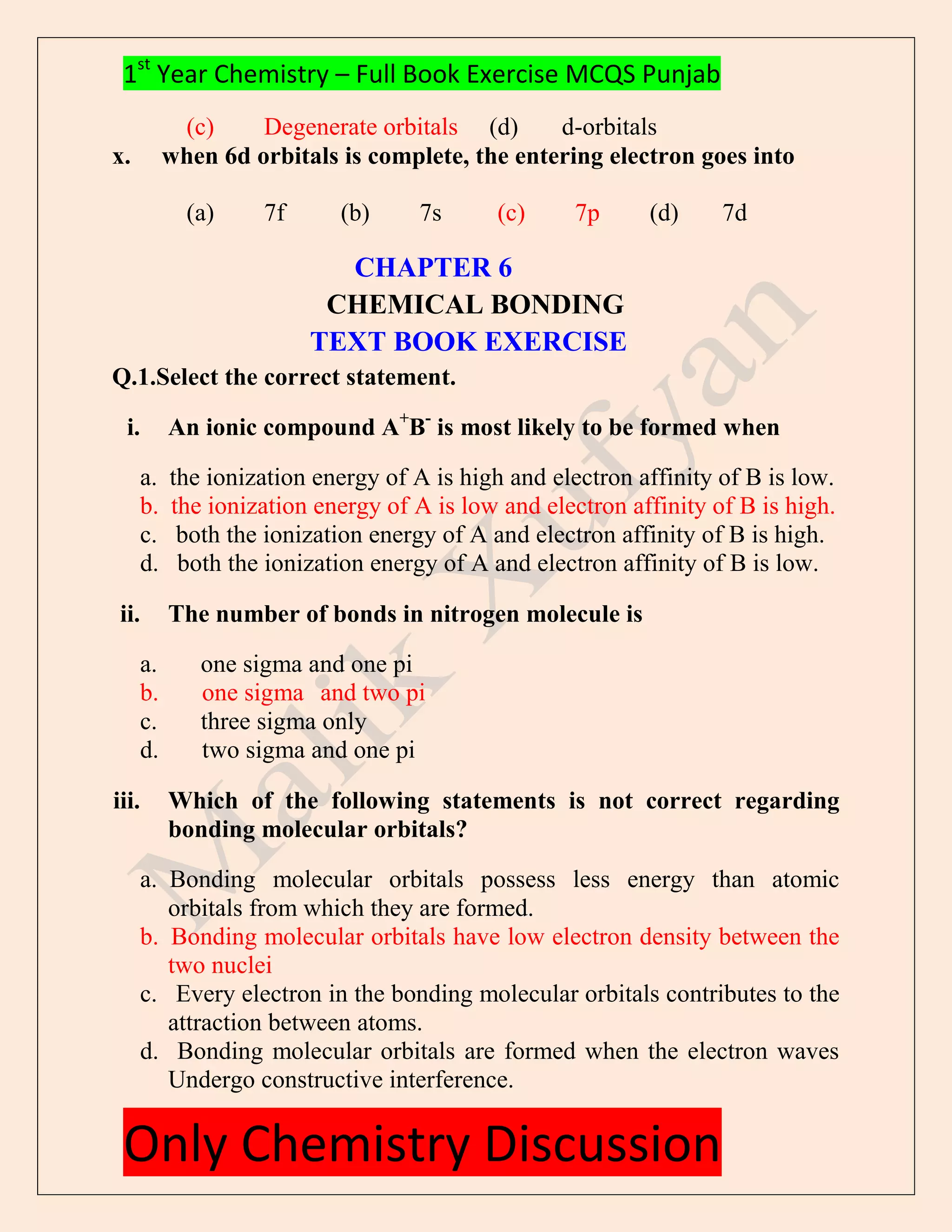 First Year Chemistry_Full Book Exercise Mcqs Solved | PDF