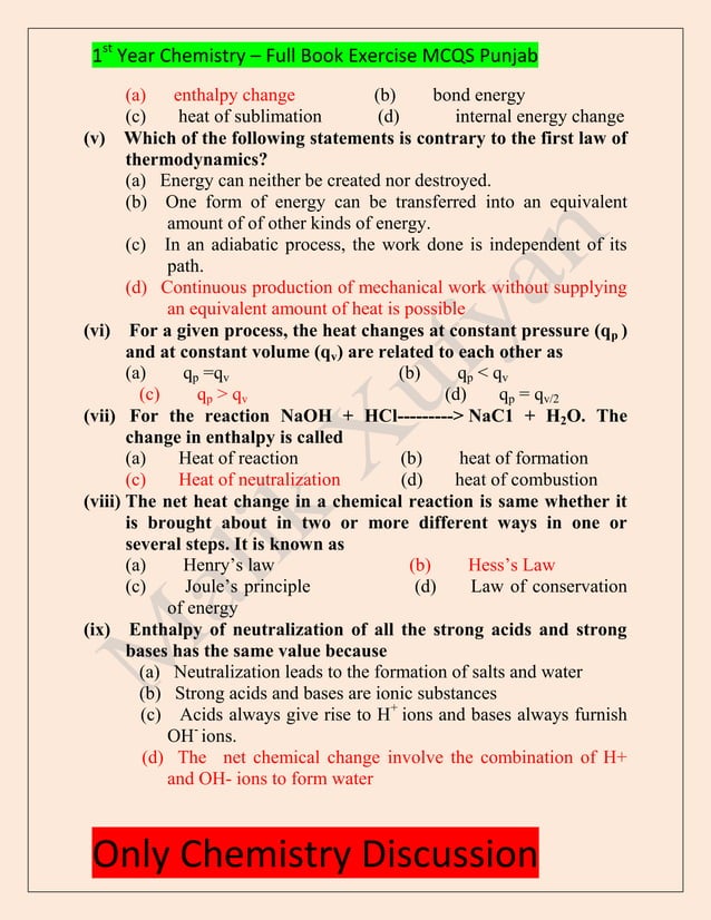First Year Chemistry_Full Book Exercise Mcqs Solved | PDF | Chemistry | Science