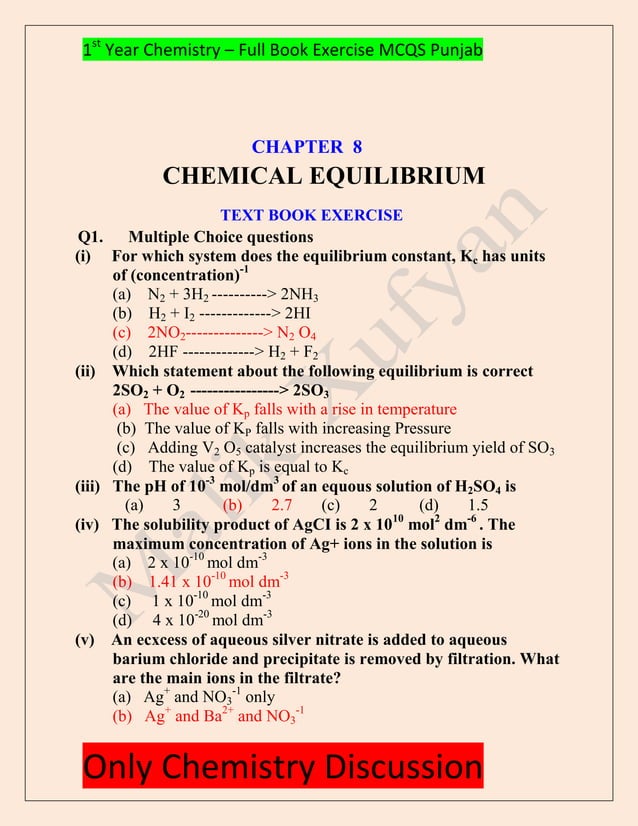 First Year Chemistry_Full Book Exercise Mcqs Solved | PDF | Chemistry | Science