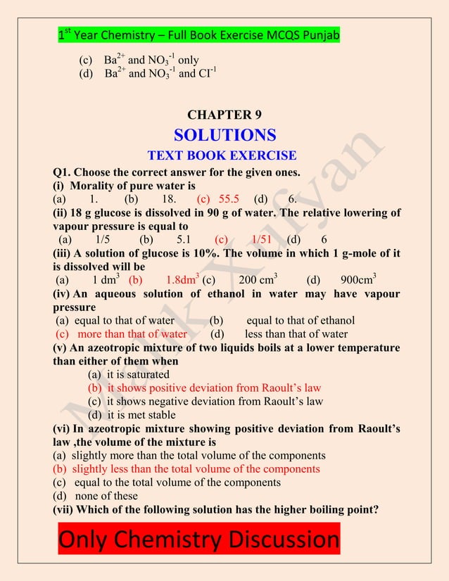 First Year Chemistry_Full Book Exercise Mcqs Solved | PDF | Chemistry | Science