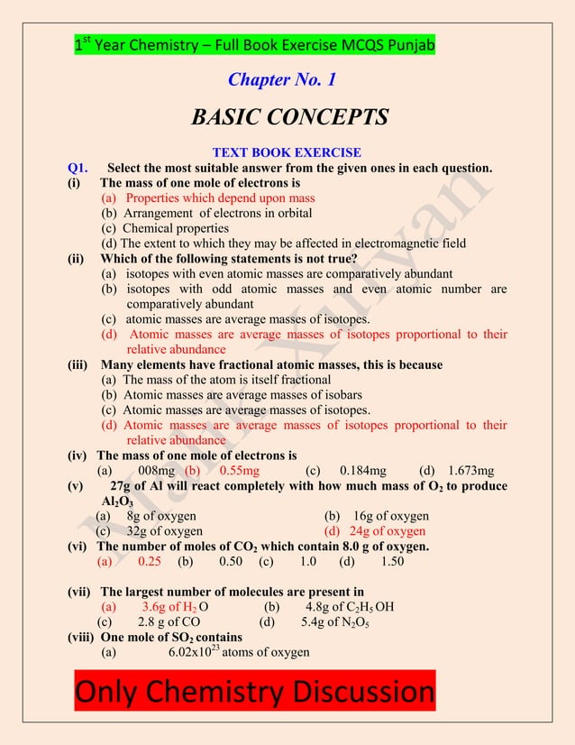 First Year Chemistry_Full Book Exercise Mcqs Solved | PDF First Year Chemistry_Full Book Exercise Mcqs Solved | PDF