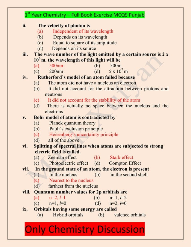 First Year Chemistry_Full Book Exercise Mcqs Solved | PDF | Chemistry | Science