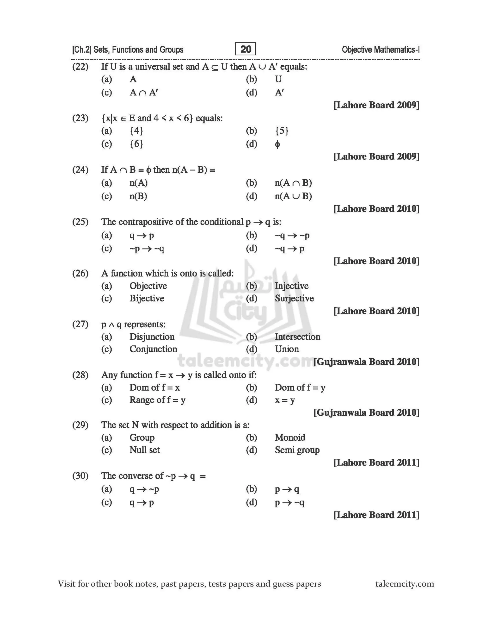 1st Year Math MCQs.pdf(1).PDFvhjijkkkkkk | PDF