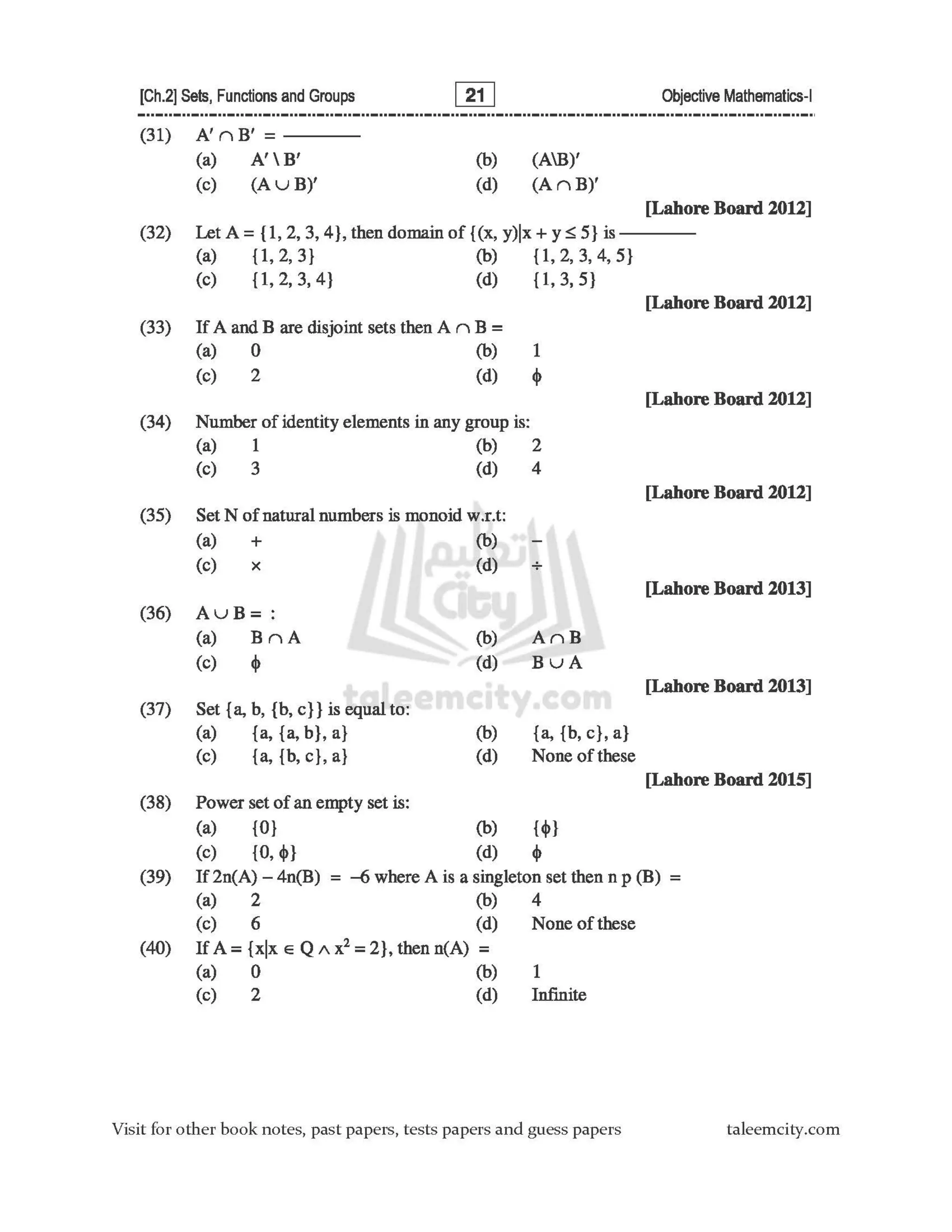 1st Year Math MCQs.pdf(1).PDFvhjijkkkkkk | PDF