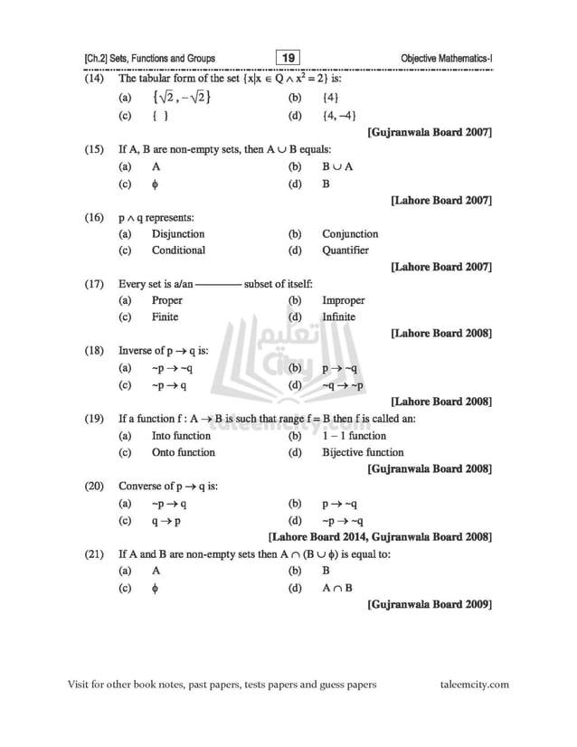1st Year Math MCQs.pdf(1).PDFvhjijkkkkkk | PDF