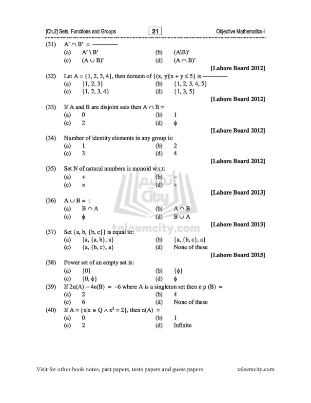 1st Year Math MCQs.pdf(1).PDFvhjijkkkkkk | PDF