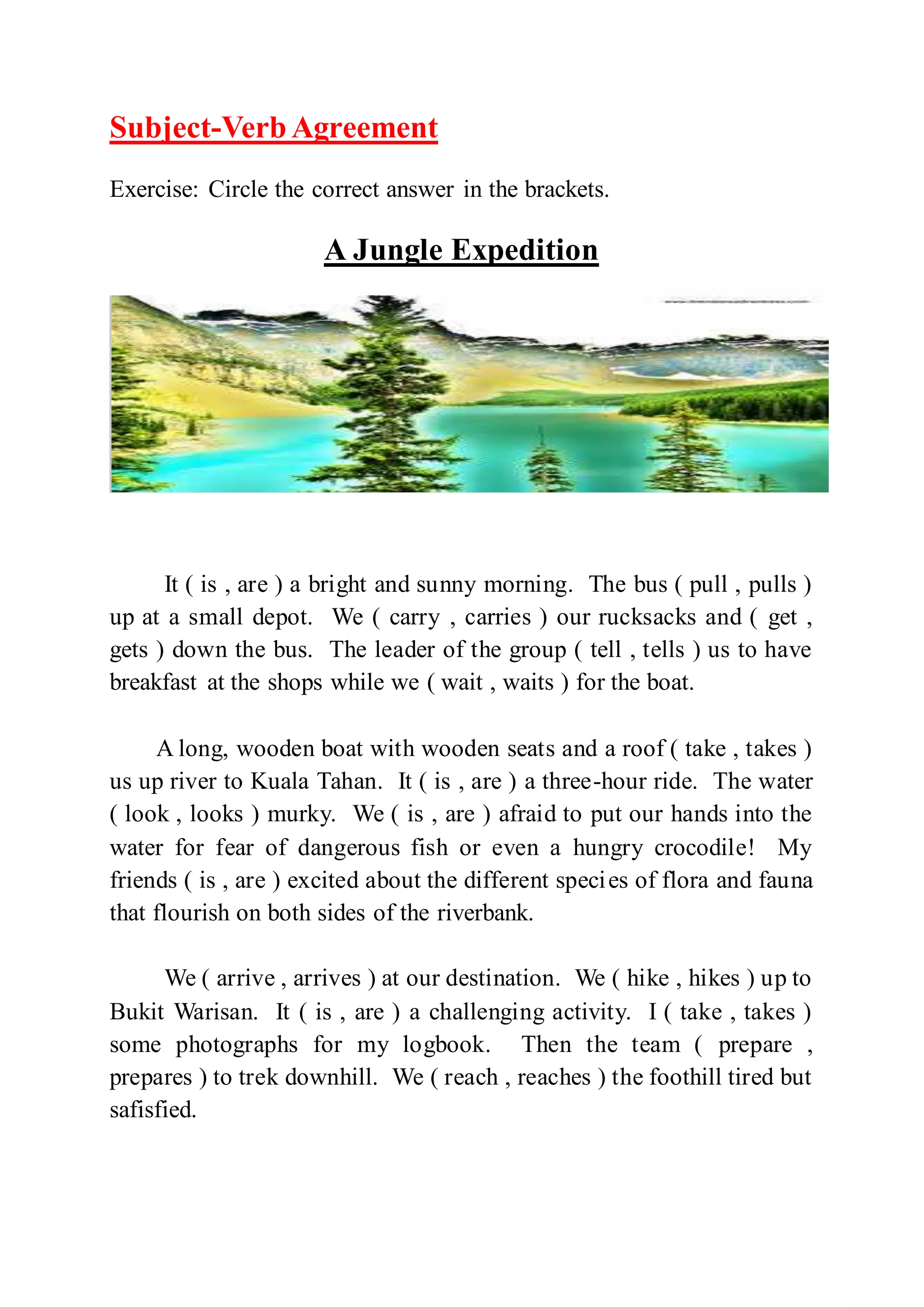 1 subject verb agreement | DOCX | Outdoor Attractions | Attractions