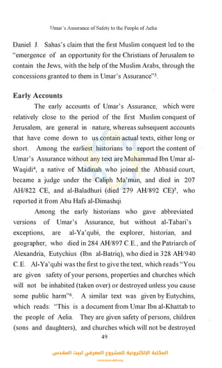 Umar's Assurance of Safety to the people of Aelia (Jerusalem): A ...
