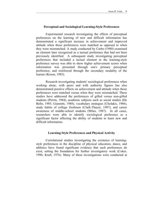 Effects of Matching and Mismatching Perceptual and Sociological Learning Style Preferences On ...
