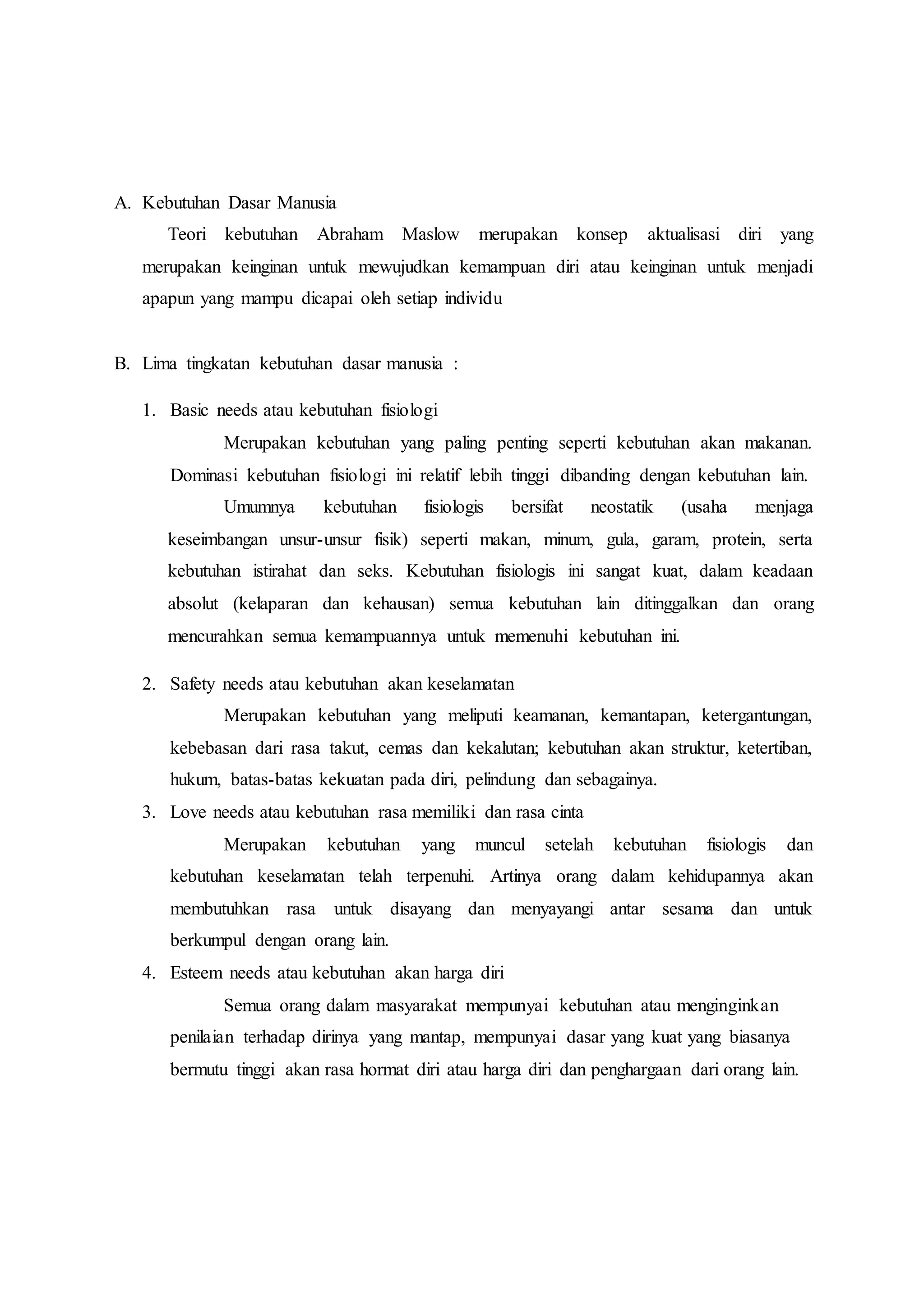 TEORI KEBUTUHAN ABRAHAM MASLOW | PDF