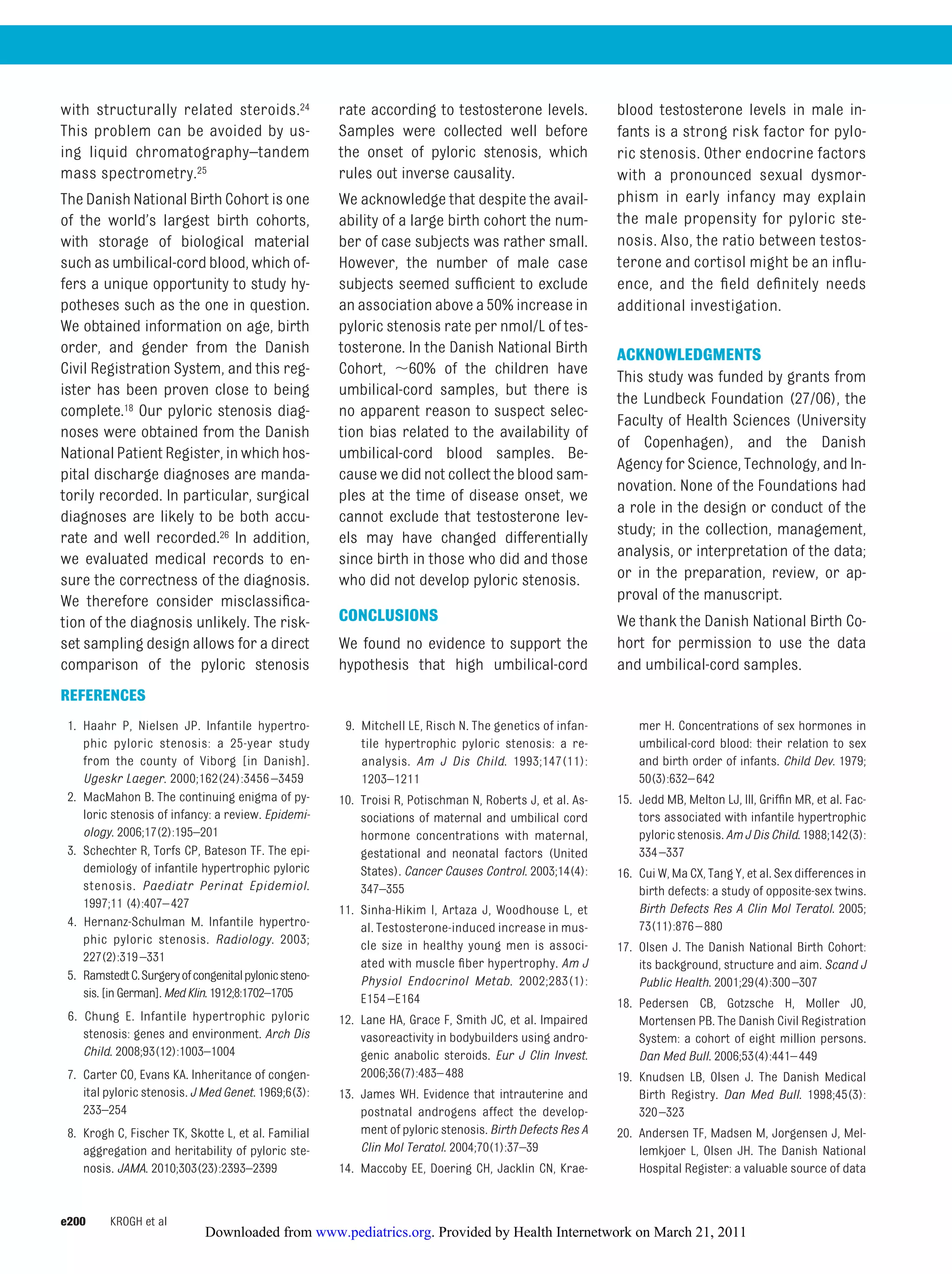 1 testosterone levels in umbilical cord blood and risk of pyloric ...