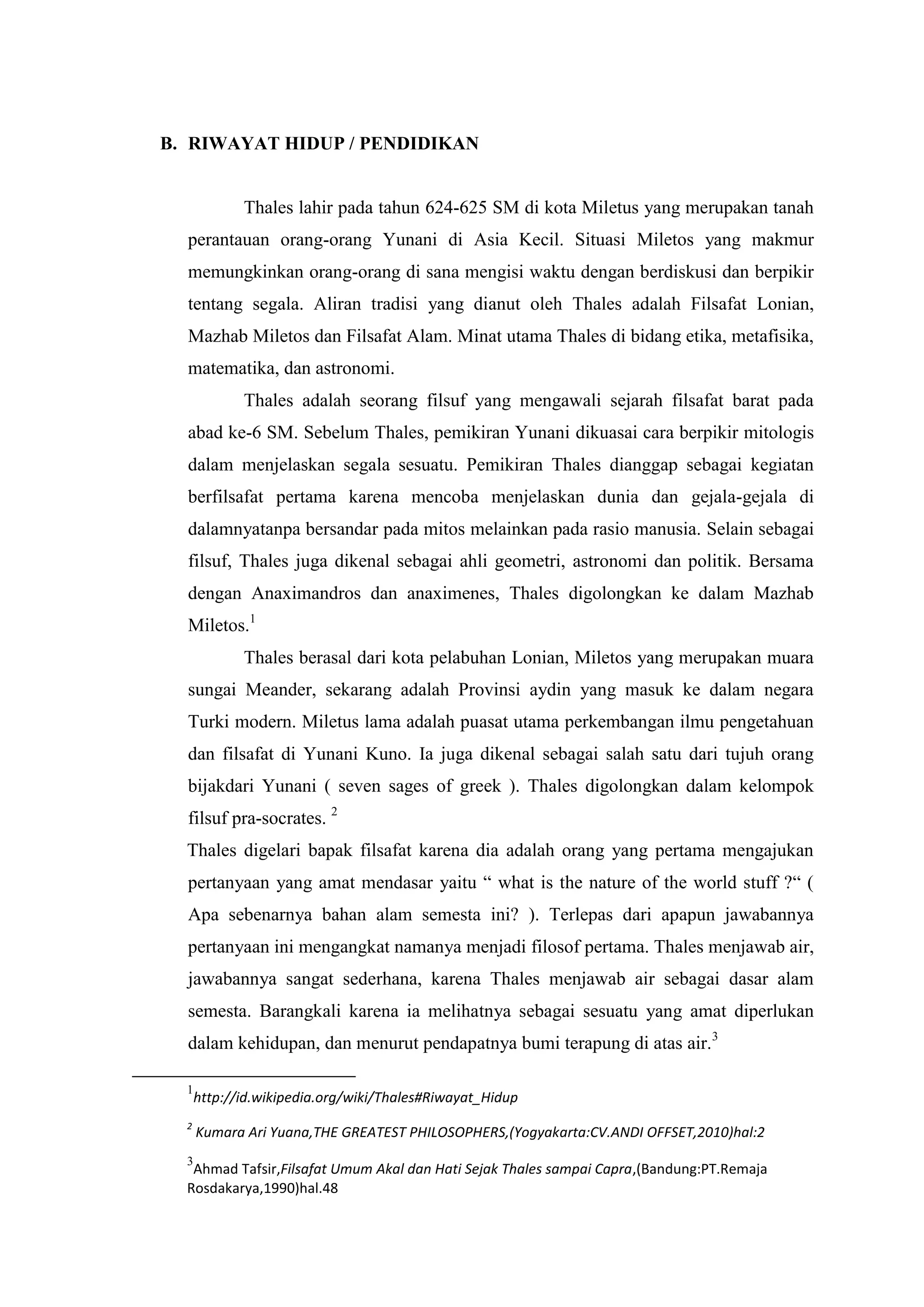 filsafat umum thales | DOCX