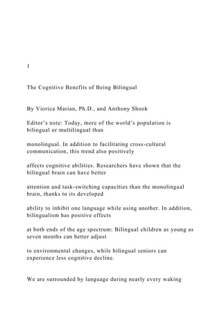 1 The Cognitive Benefits of Being Bilingual By .docx