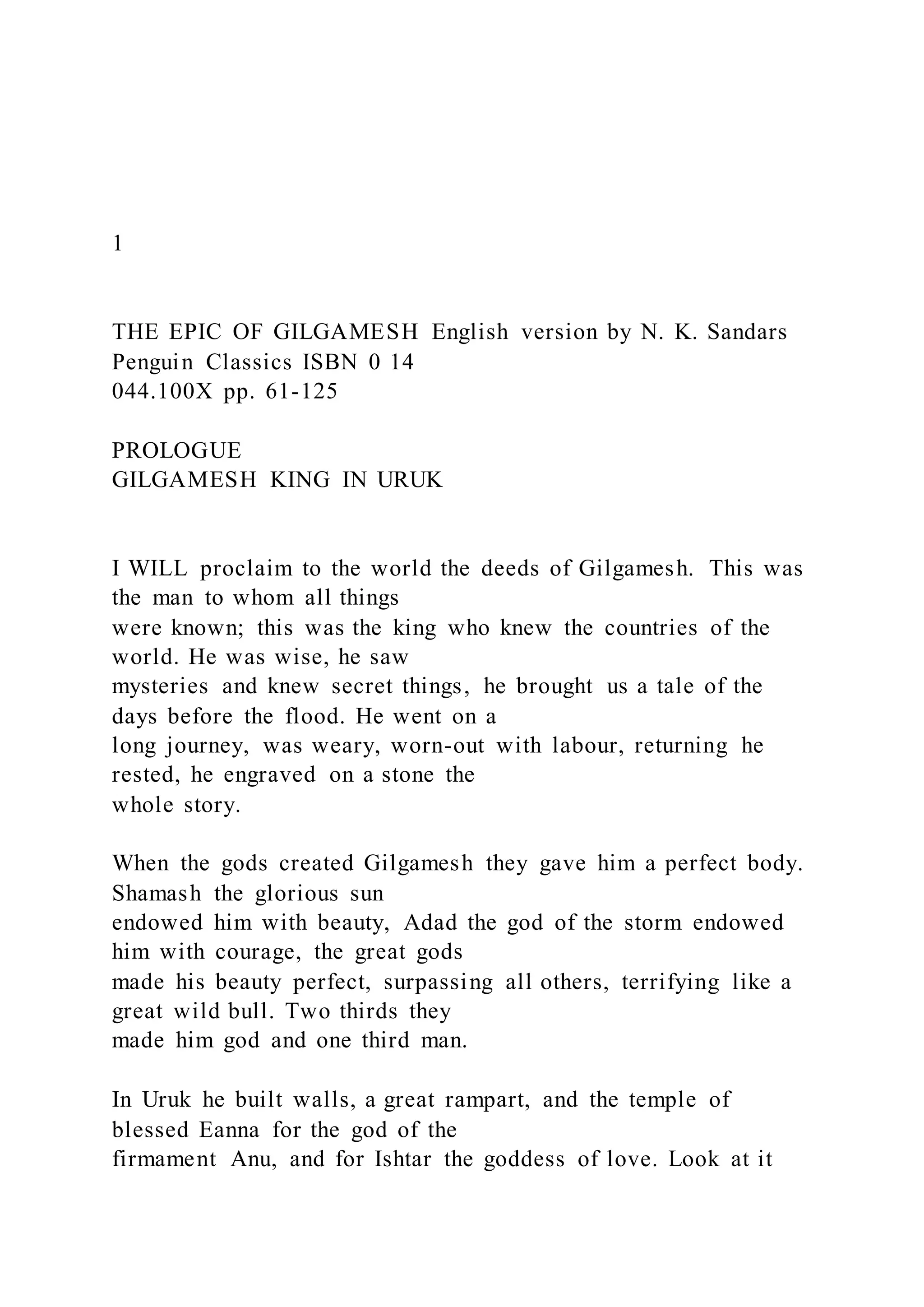 1 THE EPIC OF GILGAMESH English version by N. K. Sandar | PDF