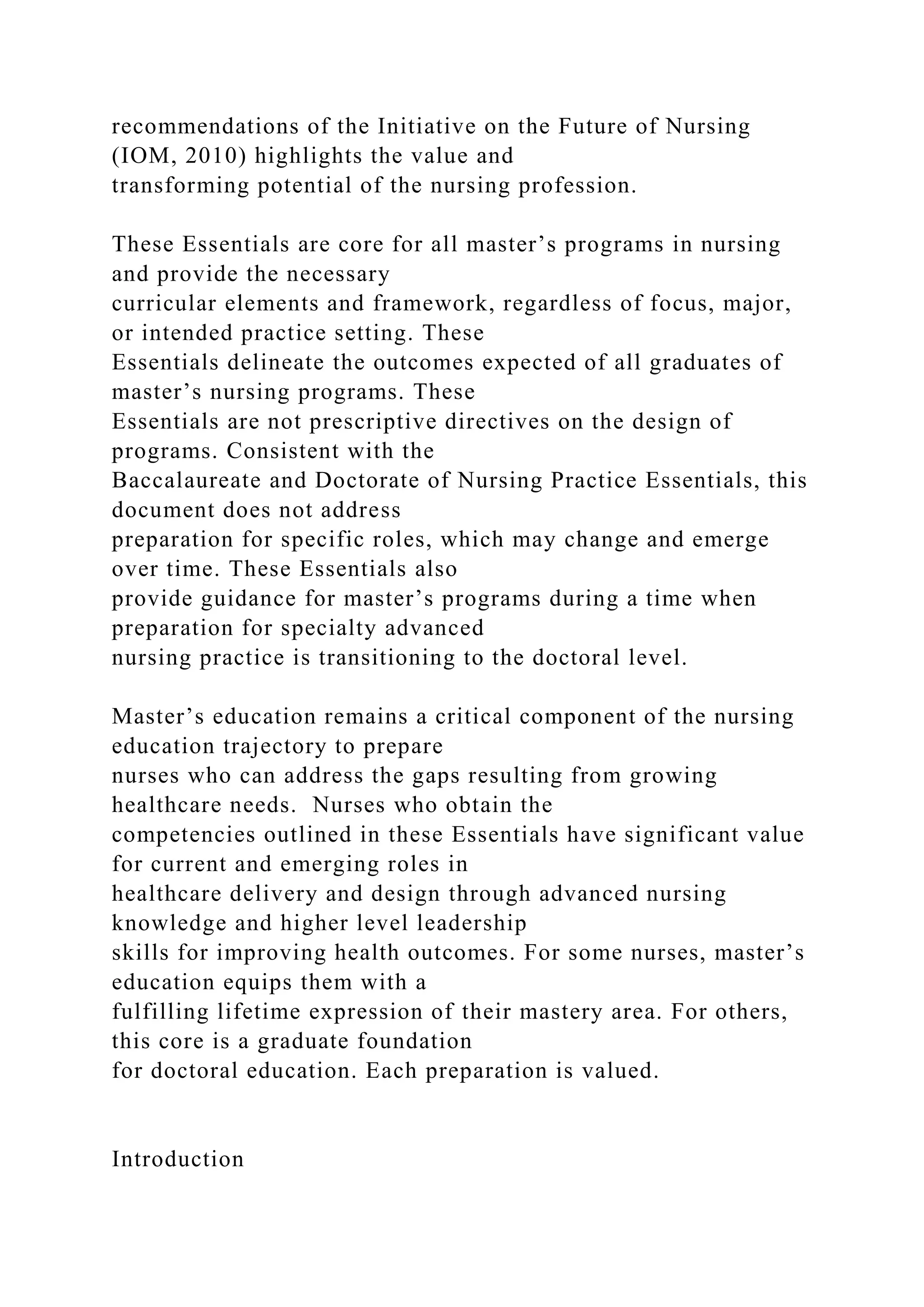 1 The Essentials of Master’s Education in Nursing | DOCX