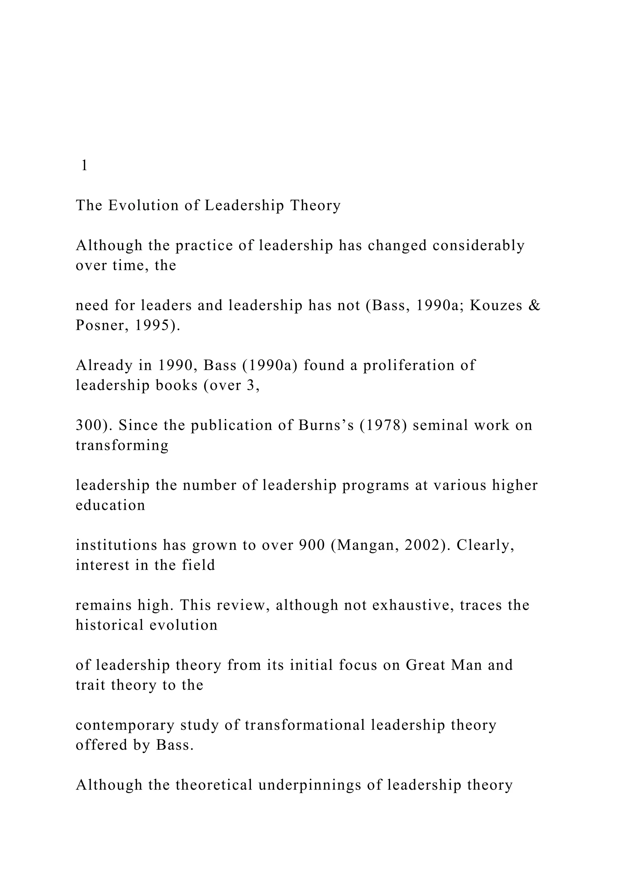 1 The Evolution of Leadership Theory Although the pra.docx