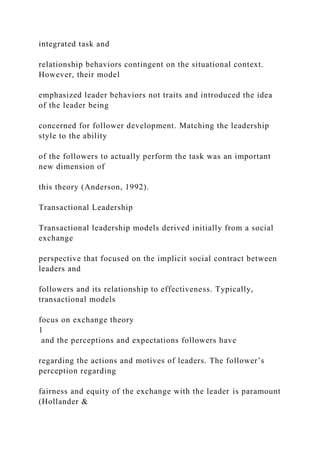 1 The Evolution of Leadership Theory Although the pra.docx