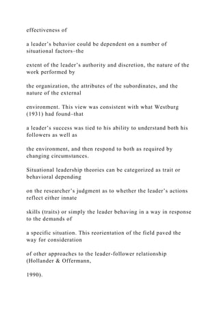 1 The Evolution of Leadership Theory Although the pra.docx