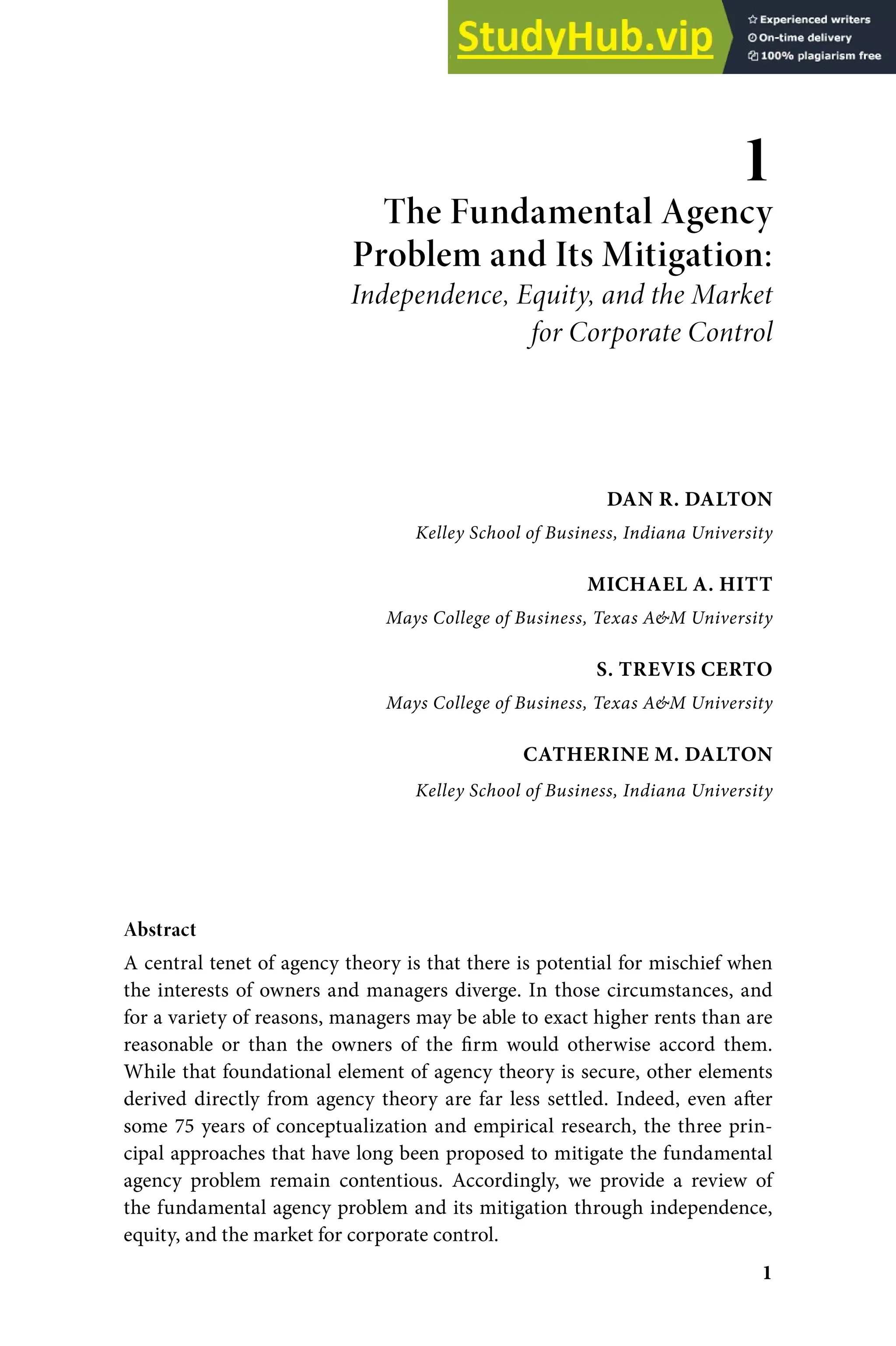 1 The Fundamental Agency Problem And Its Mitigation | PDF