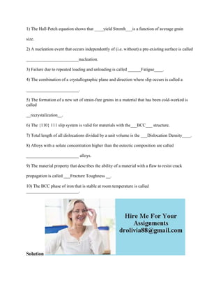 1) The Hall-Petch equation shows that ____yield Strenth___is a functio.docx