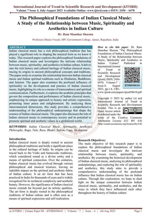 The Philosophical Foundations of Indian Classical Music A Study of the ...