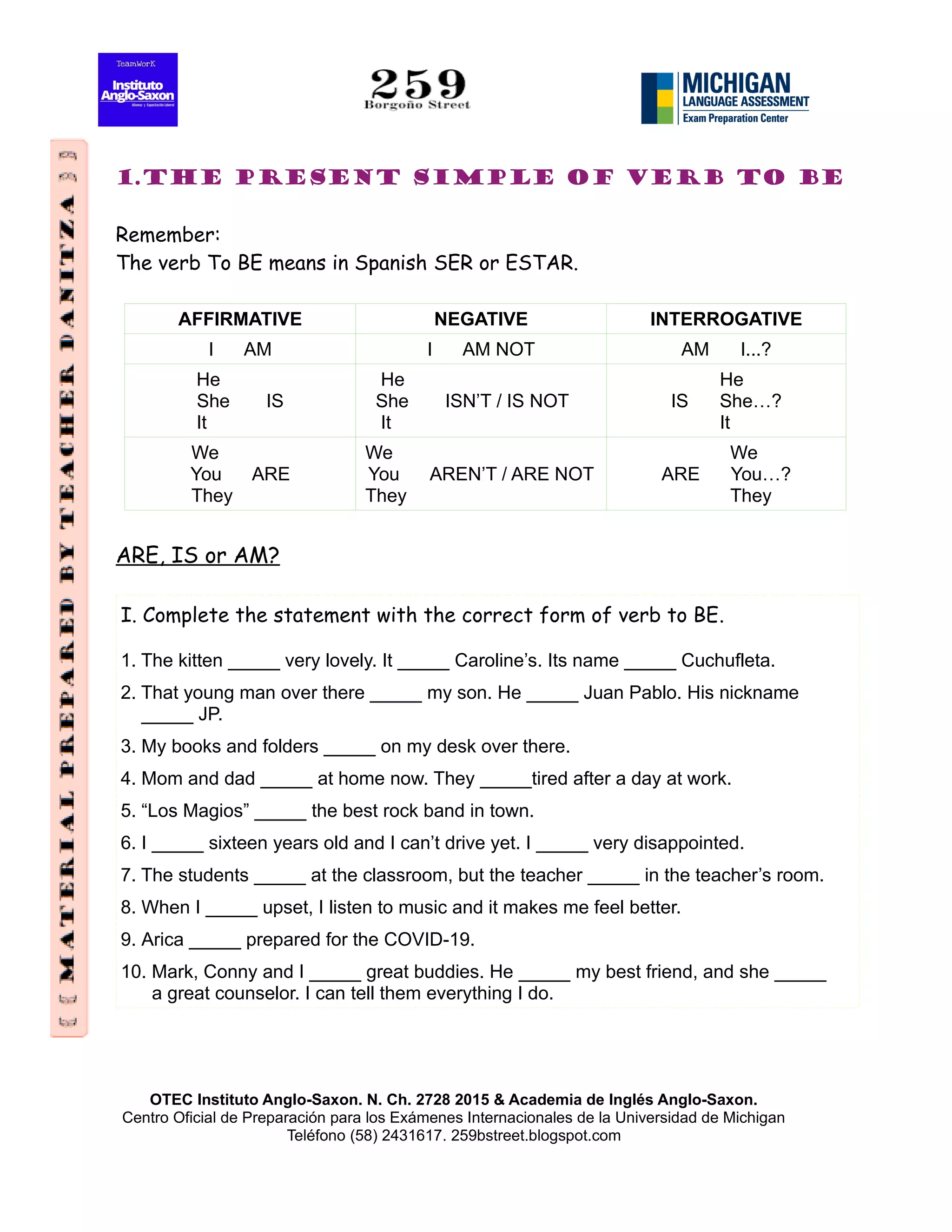 1 the present simple of verb to be | PDF