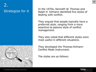 TMA World Viewpoint 37: How To Resolve Conflict In The Workplace | PDF