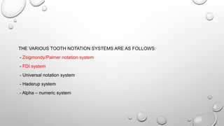 1) TOOTH DESIGNATION SYSTEMS. Lecture 2024 | PPTX