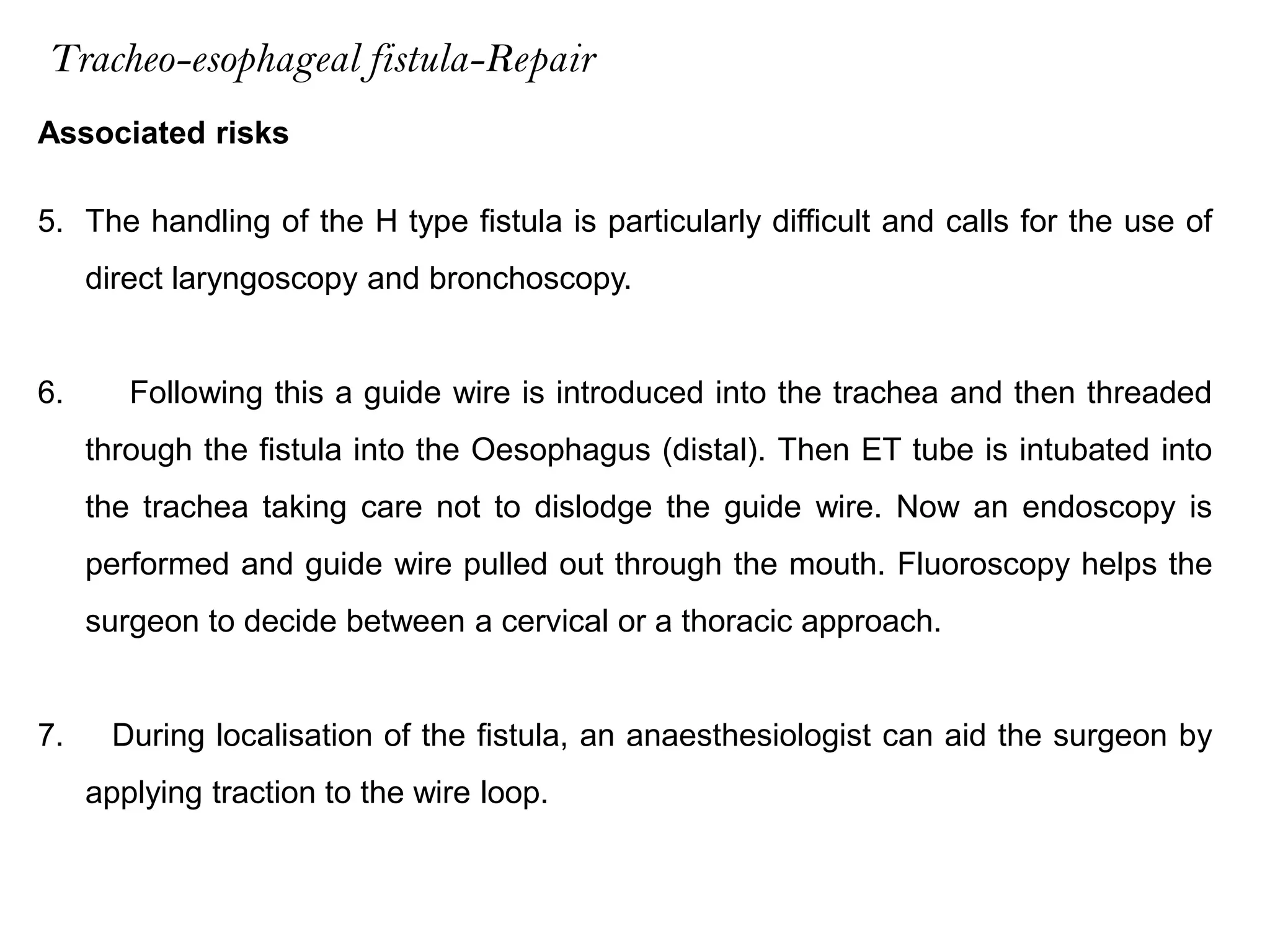 Tracheo Esophageal Fistula and Anesthesia | PPTX