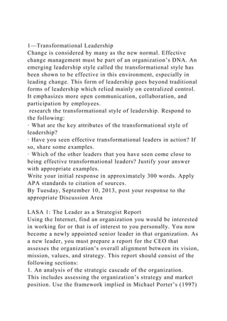 1—Transformational LeadershipChange is considered by many as the.docx