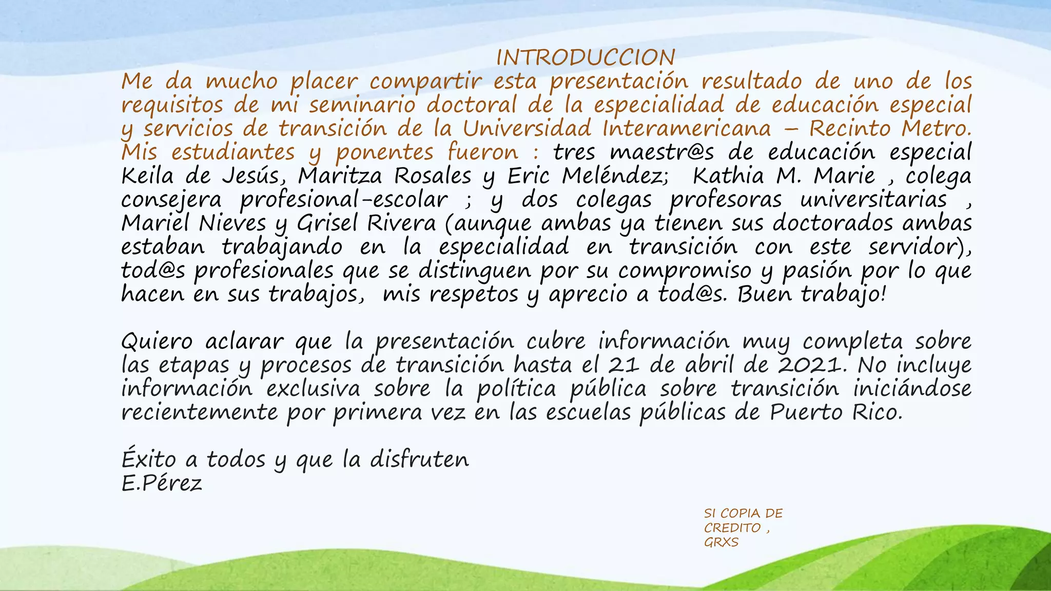 TRANSICION - FASES Y PROCESOS Ernesto Perez PhD.,CRC,CVE | PPT