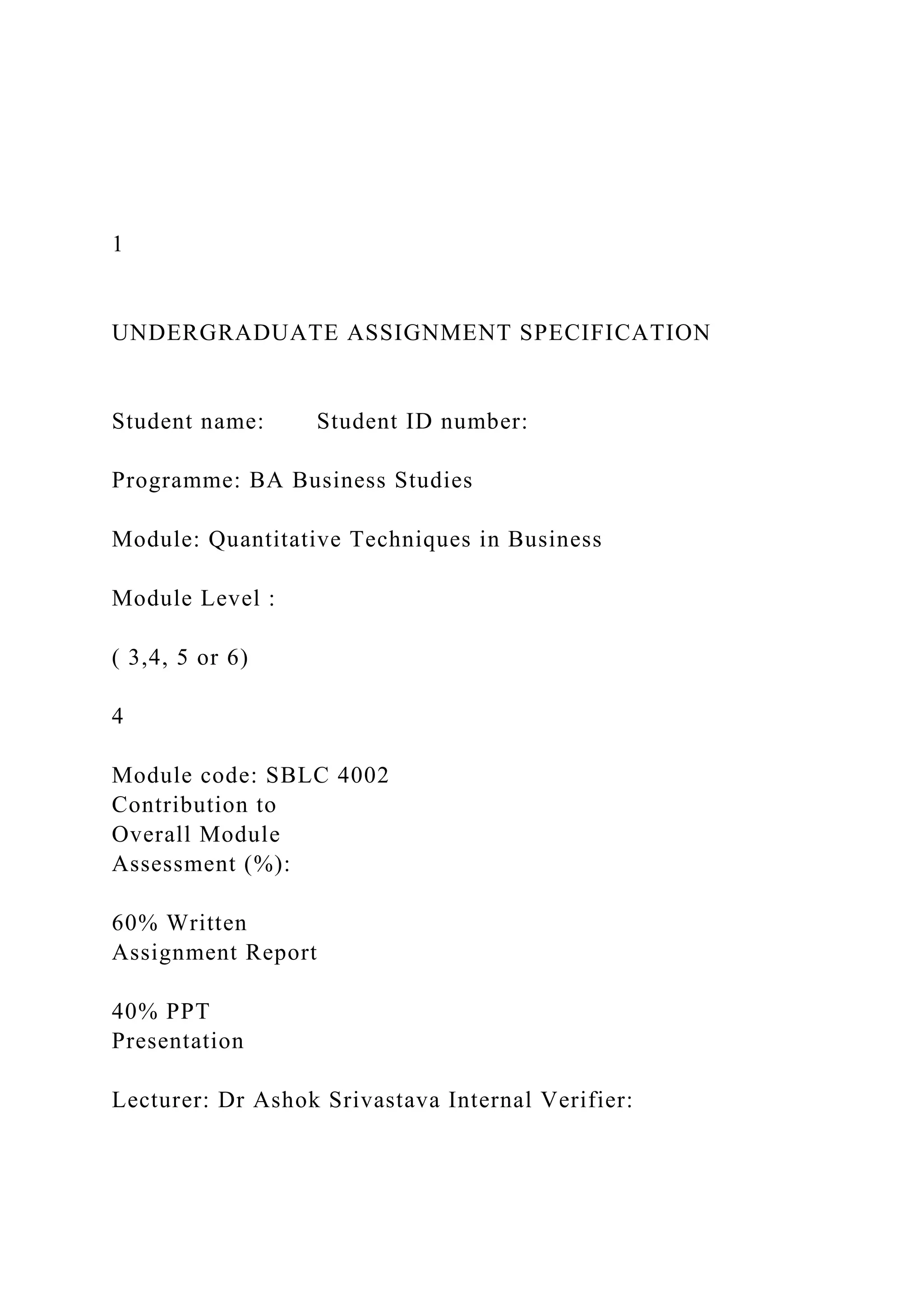 1 UNDERGRADUATE ASSIGNMENT SPECIFICATION Student.docx